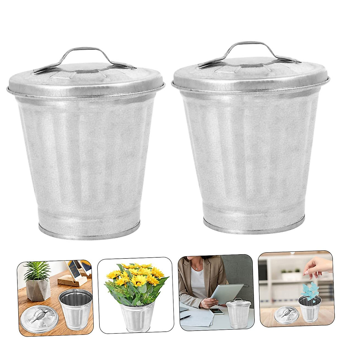 jojofuny Mini Iron Trash Can, Galvanized, As Shown