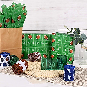 Kavoc 100 Sheets 20 x 14 Inch Football Tissue Paper Rugby Ball Wrapping Paper Sheets Bulk for Gift Wrapping Green Football Field Tissue Paper for Birthdays Party Gift Bag DIY Pompom Confetti Crafts