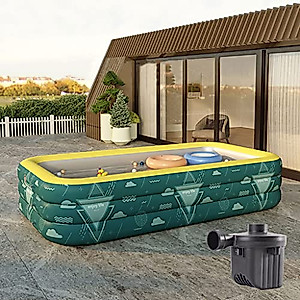 QMMD Paddling Pools for Kids,3-Ring Inflatable Paddling Pools Family Pool,Paddling Pool Large 59X40X21inch, Easy Set Rectangular Pool Adult Bath Tub with Electric Pump for Kids Water Party Garden