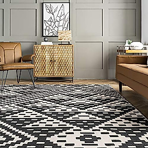 nuLOOM Chiara Machine Washable Modern Geometric Area Rug, 4' x 6', Black