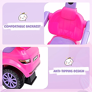 OLAKIDS 4 in 1 Ride on Push Car, Toddlers Stroller Sliding Walking with Horn, Music, Lights, Removable Guardrails and Handle, Underneath Storage, Baby Foot-to-Floor Walker Boys Girls (Pink)