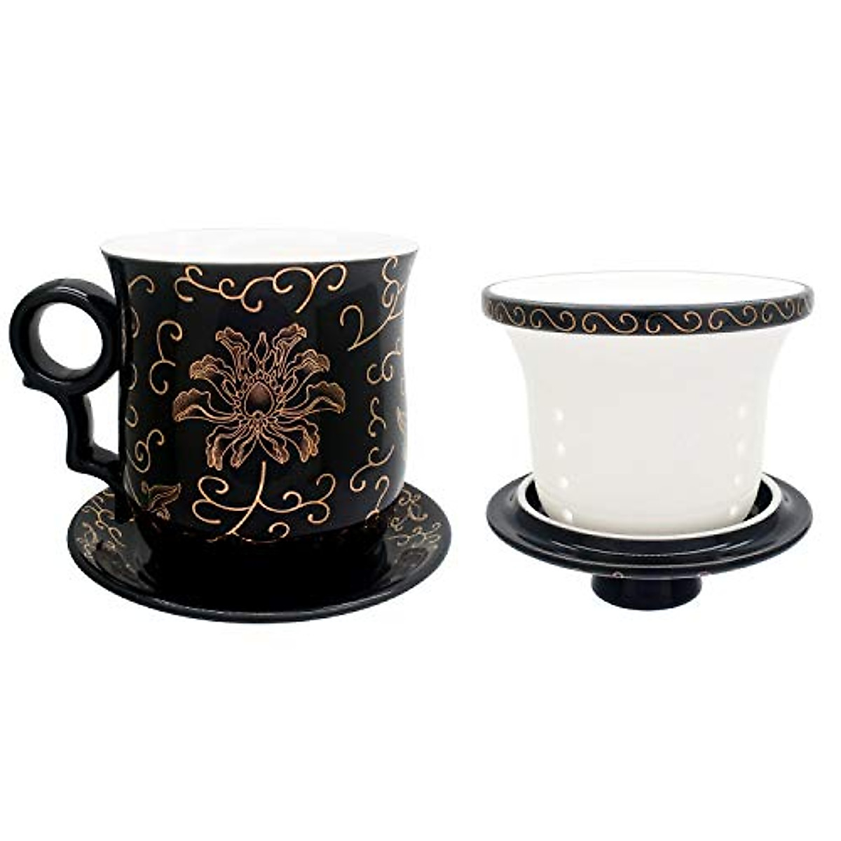 Tea Talent Porcelain Tea Cup with Infuser Lid and Saucer Sets - Chinese Jingdezhen Ceramics Coffee Mug Teacup Loose Leaf Tea Brewing System for Home Office