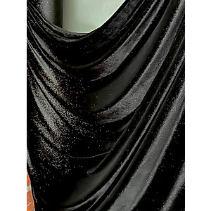 Glitter Velvet Fabric Soft Stretchy Cloth with Shimmers - Perfect for Dressmaking Costumes Upholstery and Christmas Decor 1 Yard of Spandex Fabric for Sewing and Crafts (Black)