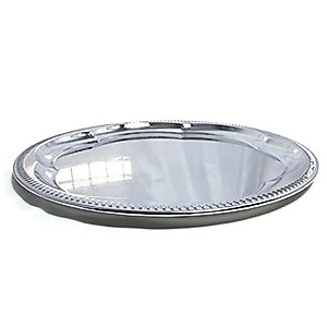 Maro Megastore (Pack of 4) 13.8-Inch Elegant Round Floral Pattern Engraved Catering Chrome Plated Serving Plate Mirror Tray Platter Tableware Holiday Wedding Birthday Party Deco Art (Medium) T226-4pk