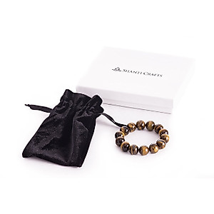 Om Shanti Crafts Tiger Stone Stretch Bracelet Tiger Beads Bracelet, Wear for Good Luck and Protection, 14mm Beads, Unisex (Fits 5"-7" Wrist) Yellow