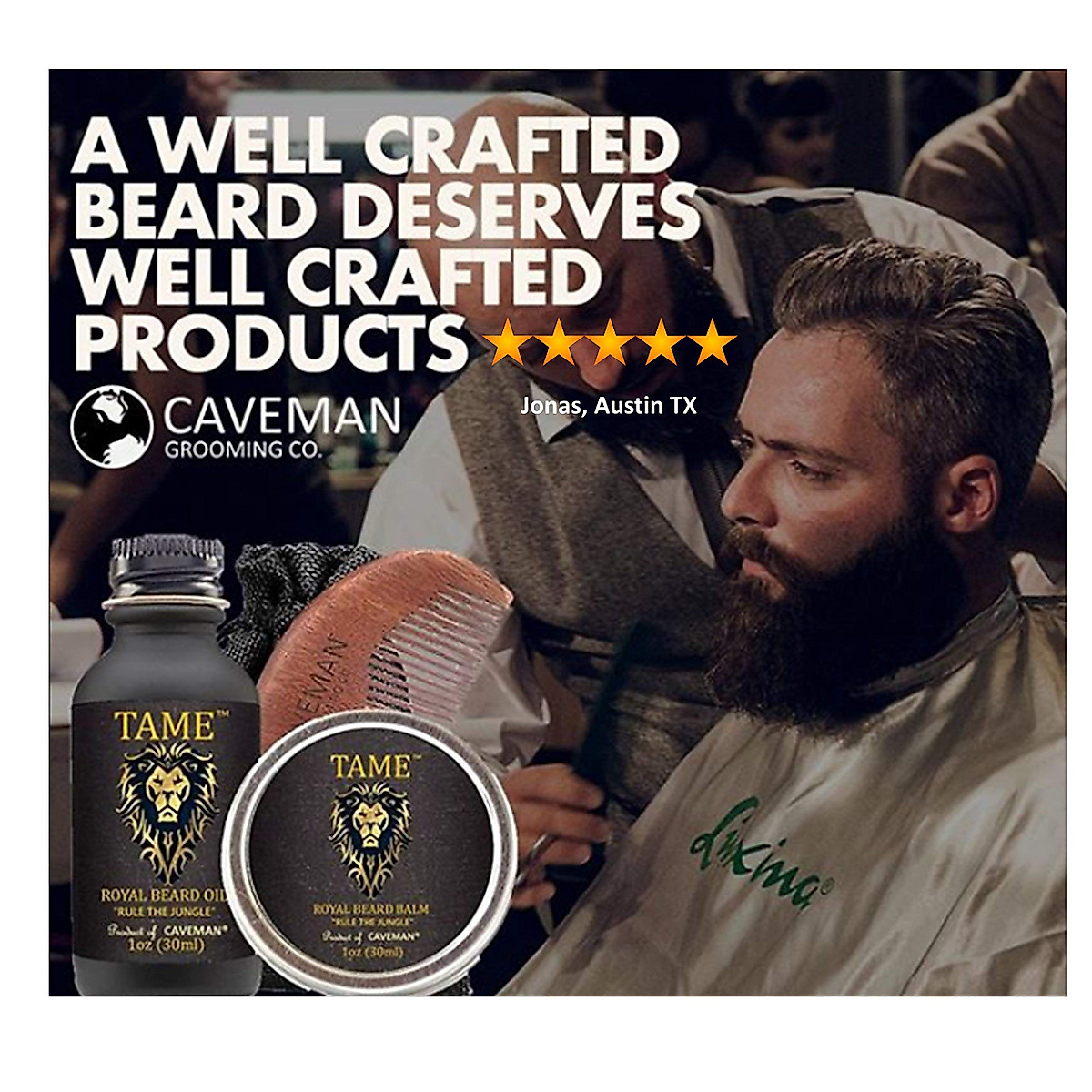 Beard Oil Conditioner 3-in-1 Set by Caveman - Tame and Strengthen with Beard oil and Moisturize with Beard Balm - Smooth and Finish with Beard comb