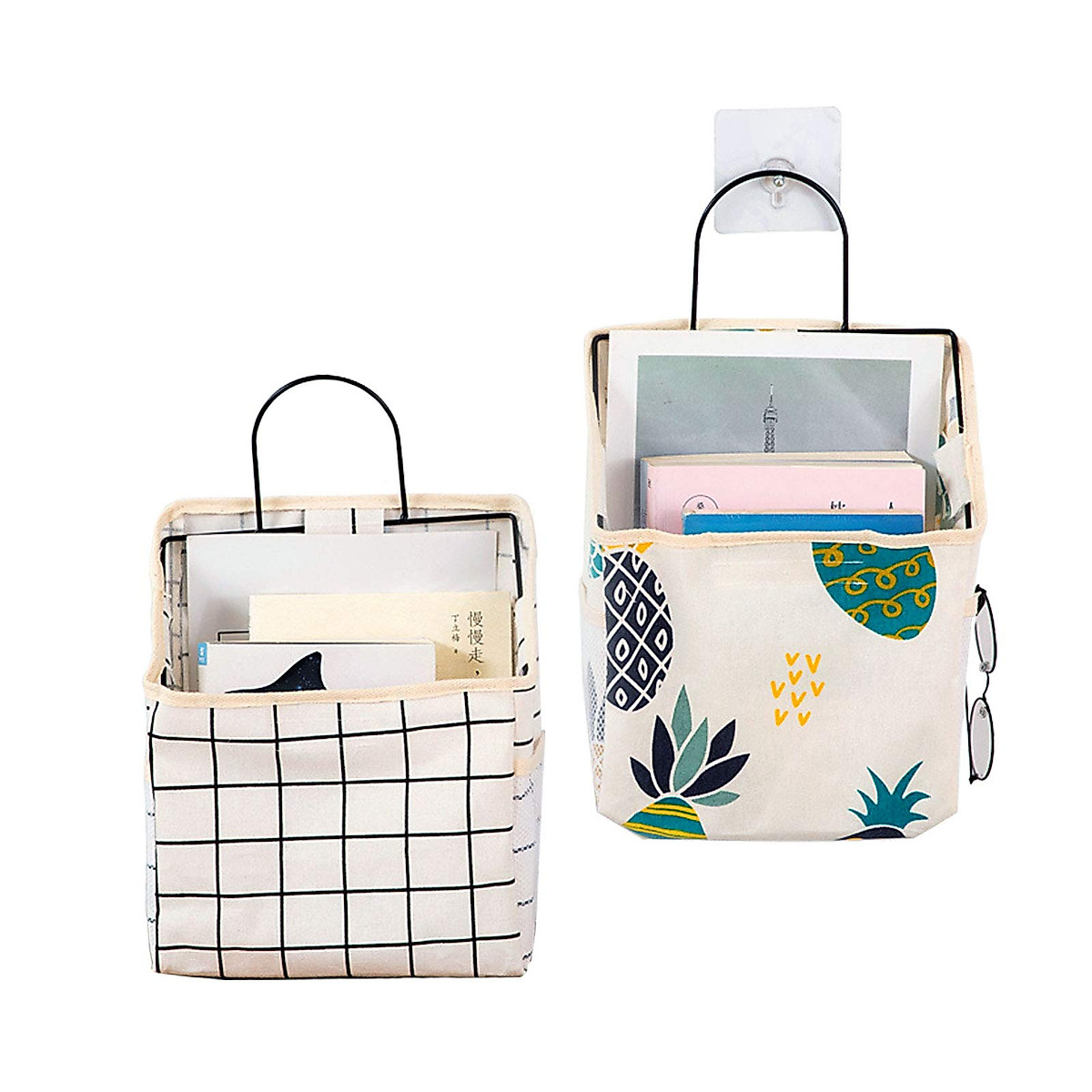 SuperDuo 2Pack Wall-Mounted Fabric Storage Bag Big Pocket Clothing Closet Organizer Basket Over The Door Linen Cotton Hanging Shelves Home Kitchen Box for Bedroom Bathroom Dormitory Desktop