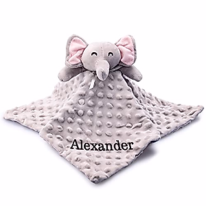 Brd Gifts Personalized Security Blanket for Girls and Boys - Elephant - Newborn Gifts, 16x16, Baby Snuggle Toy - Infant Lovey Blankie, Custom Embroidered Baby Blanket - Regalos para Recién Nacidos