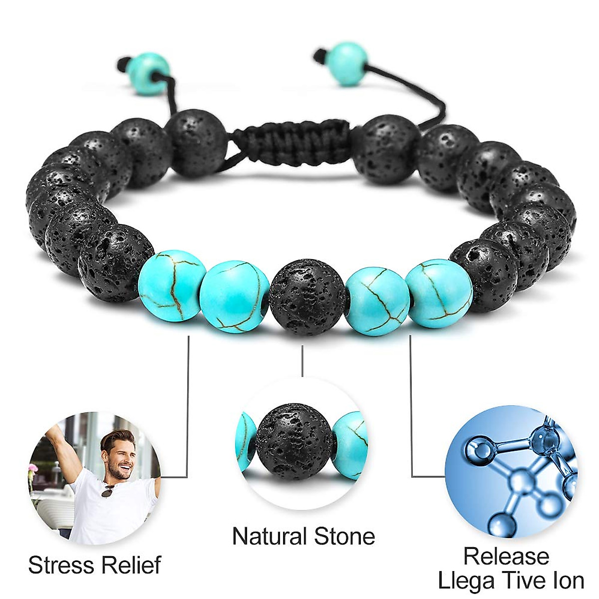 M MOOHAM Lava Rock Bracelet - Lava Rock Bead Blue Turquoise Bracelet, Men Beaded Bracelets Gifts for Men