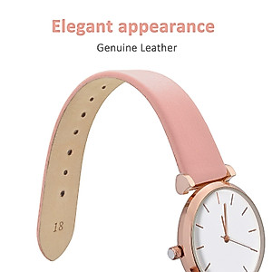WOCCI 12mm Lug Width, Elegant Watch Band, Genuine Leather Replacement Strap with Gold Buckle (Light Pink)