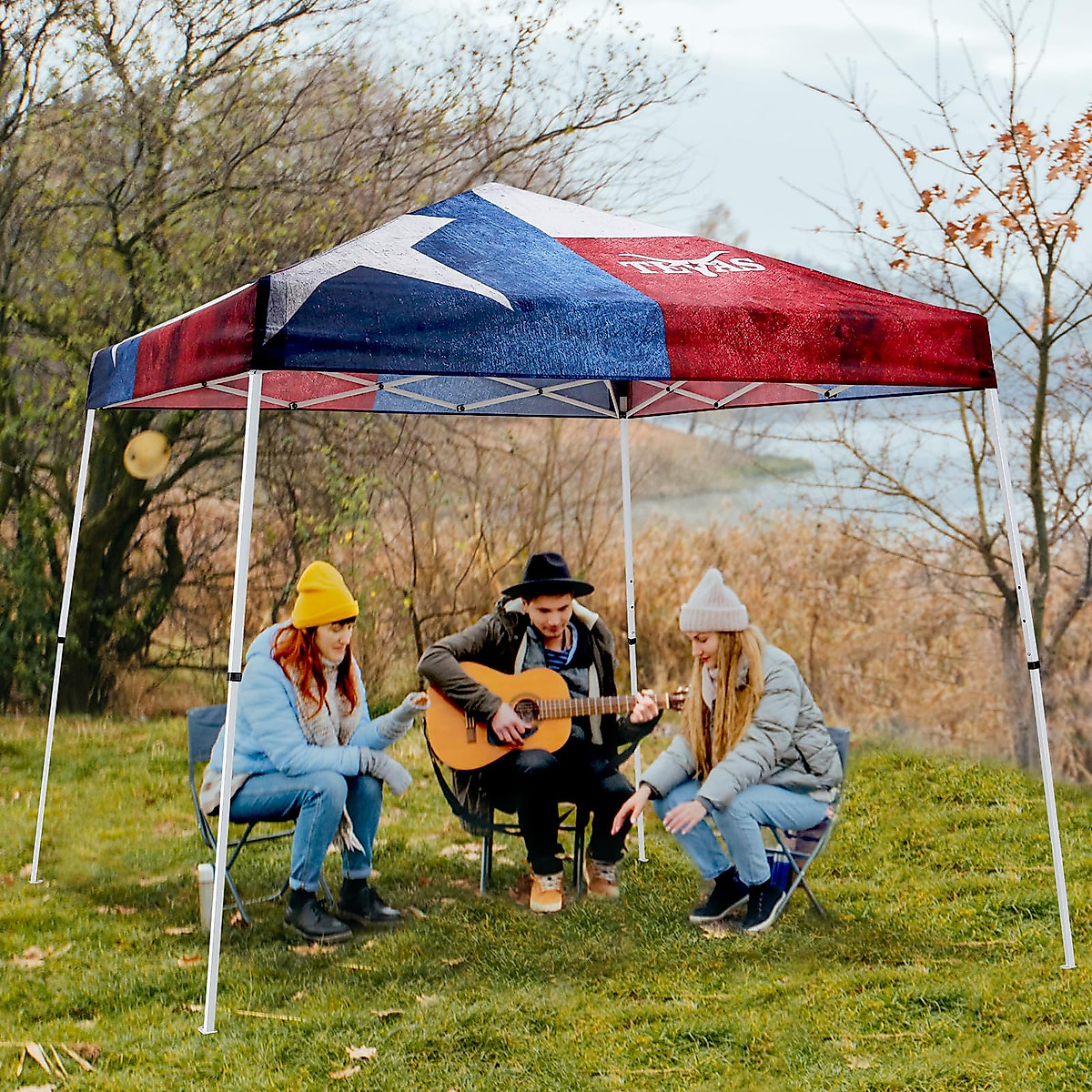EAGLE PEAK 10x10 Slant Leg Pop-up Texas Flag Canopy Tent Easy One Person Setup Instant Outdoor Beach Canopy Folding Portable Sports Shelter 10x10 Base 8x8 Top (Texas Pride)