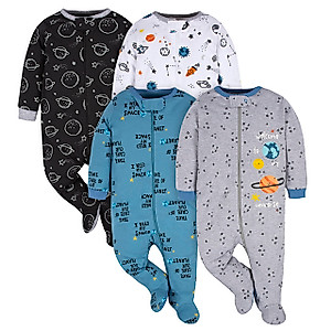 Gerber Baby Boy's 4 Pack Sleep 'N Play Footie, Space, 0-3 Months