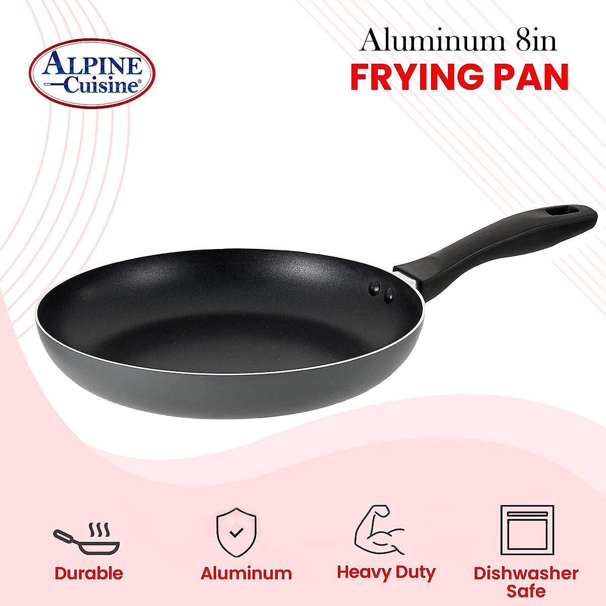 Alpine Cuisine Aluminium Nonstick Coating Frying Pan Gray 8in with Ergonomic Bakelite Handle & Healthy Cooking Pan, Ideal for Family, Durable & Evenly Heated, Heavy Duty & Dishwasher Safe