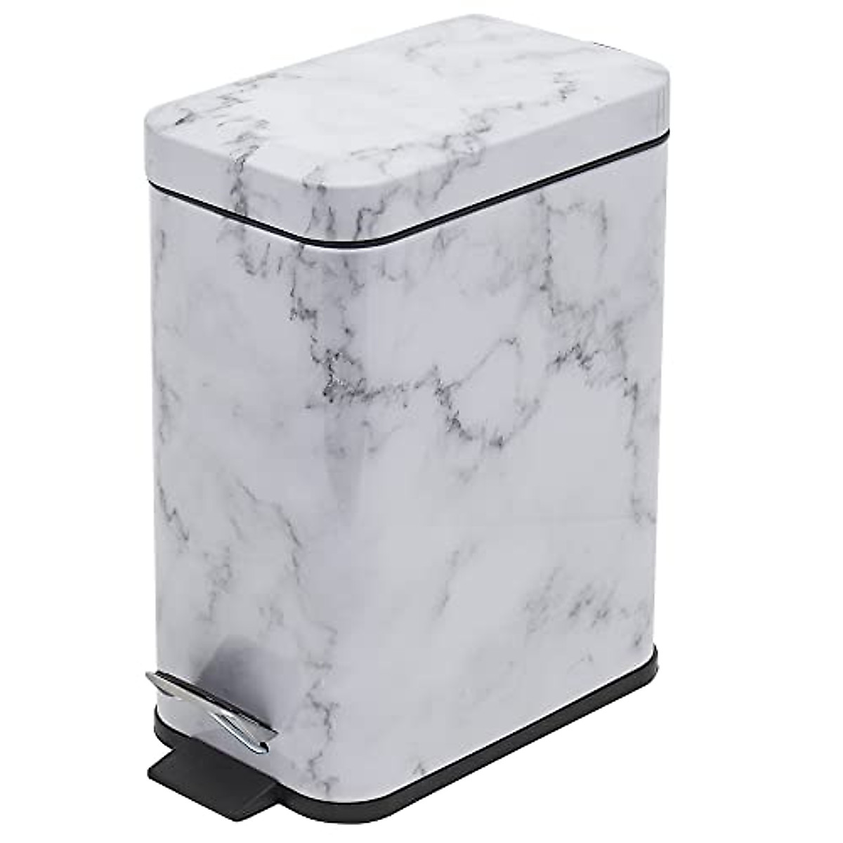 Home Basics Faux Marble 5 Liter Rectangle Step Waste Bin, White | Removable Liner | Steel | Unique Slim Design