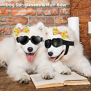 Small Dog Sunglasses Dog Goggles: UV Protection Wind Protection Dust Protection Fog Protection Pet Heart Glasses with Adjustable Strap, Fashion Cool Pet Sunglasses Cute Dog Bows Accessories (Black)
