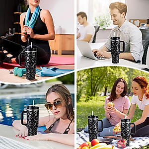 PIMDIR 40 oz Tumbler With Handle And Straw, Double Wall Insulated Mug Stainless Steel Water Bottle With Lid Travel Coffee Cups, Fits Cup Holder,Gifts For Women Men