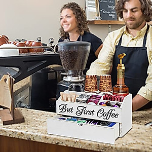 Coffee Station Organizer, Wood K Cup Coffee Pods Holder with Drawer, Countertop Coffee Bar Accessories Tea Bag Organizer, Coffee Bar Condiment Organizer for Coffee Bar Decor, Coffee Lovers Gift