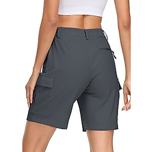 MAGCOMSEN Cargo Shorts for Women Lightweight Quick Dry Hiking Shorts with Pockets Summer Golf Shorts Grey Travel Shorts, S