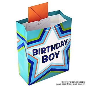 Hallmark 15" Extra Large Birthday Gift Bag with Tissue Paper ("Birthday Boy" Green and Blue Star)