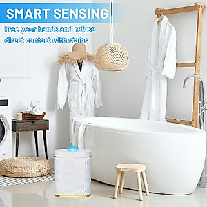 Bathroom Small Trash Can with Automatic Touchless Lid, 2.6 Gallon Smart Garbage Can Narrow Waterproof Trash Bin for Bedroom, Office, Living Room