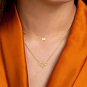Carleen Solid Real 14K Yellow Gold Tiny Dot 6mm Round Small Cute Simple Heart Necklace Pendant Minimalist Dainty Everyday Fine Jewelry for Women, 16+2 Extender Gold Chain