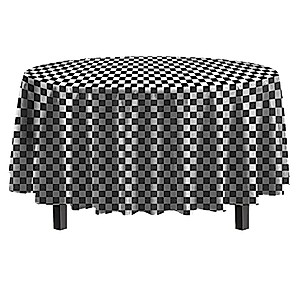 Exquisite 12-Pack - Premium Plastic Tablecloth 84 Inch Round Table Cover - Checkered
