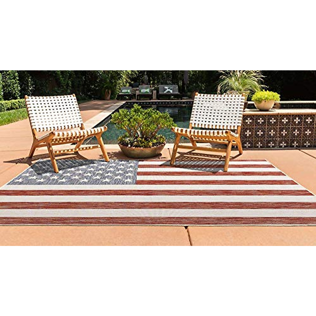 Unique Loom Jill Zarin Outdoor Collection Abstract Novelty Lines Area Rug (6' 0 x 9' 0 Rectangular, Red)