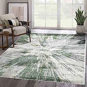 Abani Atlas 8'x10' Green/Grey Area Rug, Abstract Splash - Durable Non-Shedding - Easy to Clean