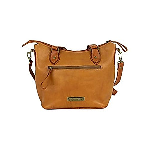 American West Texas Rose Leather Small Convertible Bucket Tote - Golden Tan