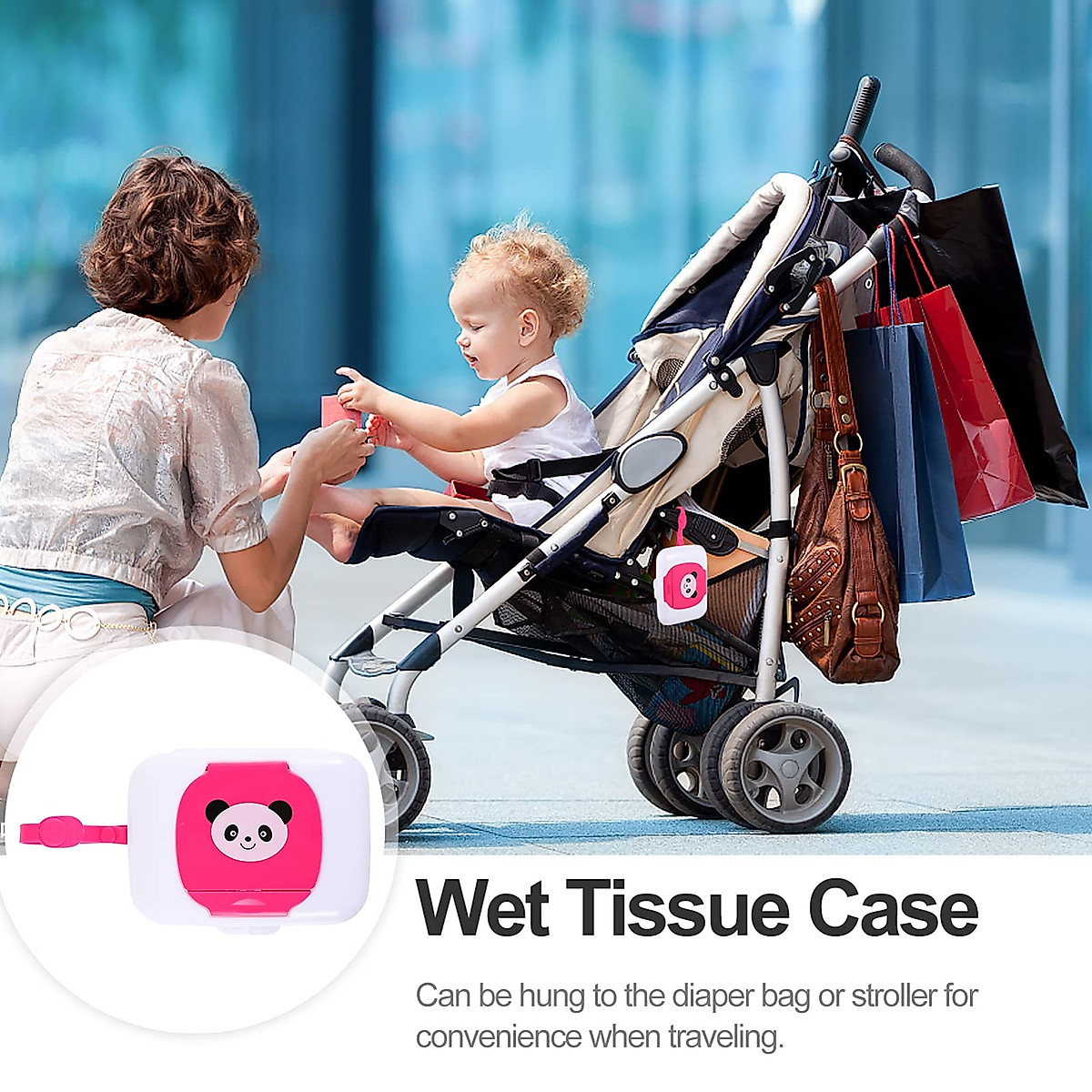 DOITOOL 1Pc Travel Wipe Dispenser Portable Wet Wipe Dispenser Container Wipes Container Wipe Holder Wipes Carrying Case for Travel (Pink)