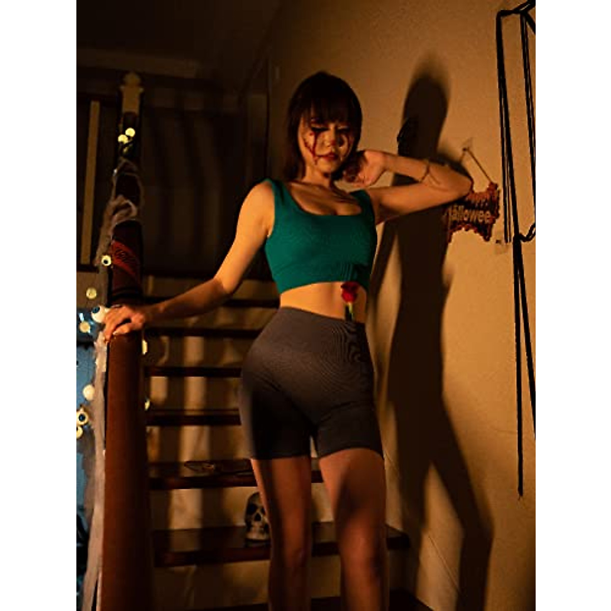 OQQ Women's 3 Piece Medium Support Tank Top Ribbed Seamless Removable Cups Workout Exercise Sport Bra Black Grey Beige