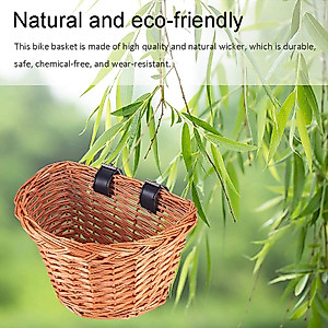 ONEVER Handlebar Bike Basket, Wicker Kids Bicycle Basket, Bike Accessory with Leather Straps, Hand-Woven Small Beach Cruiser Bike Basket for Girls Kids Small Cat Dog Basket, Knee Scooter Basket