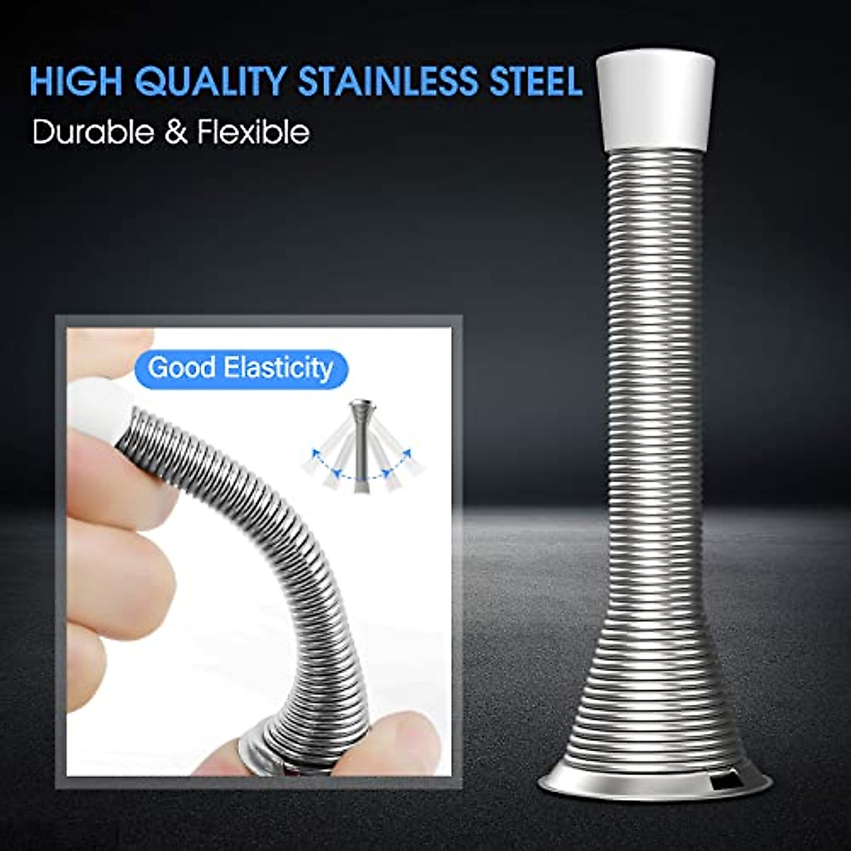 MaxGear 12 Pack Door Stoppers, 3-1/4" Brushed Satin Nickel Door Stop, Flexible & Heavy Duty Door Stopper for Bottom of The Door, Rustproof Door Stops with Low Mounted White Rubber Bumper Tips