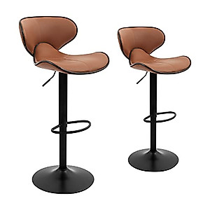 CangLong Swivel Adjustable Barstool, Counter Height Chairs w/Backrest and Footrest for Bar, Kitchen, Dining, Living Room and Bistro Pubx, Set of 2, Light Brown (CL-191541)