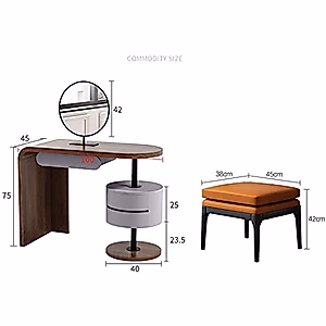LEONYS Vanity Desk Sets with Mirror and Bench Dressing Table with Cushion Stool for Bedroom, Small Makeup Vanity Set with 2 Organizer Drawers