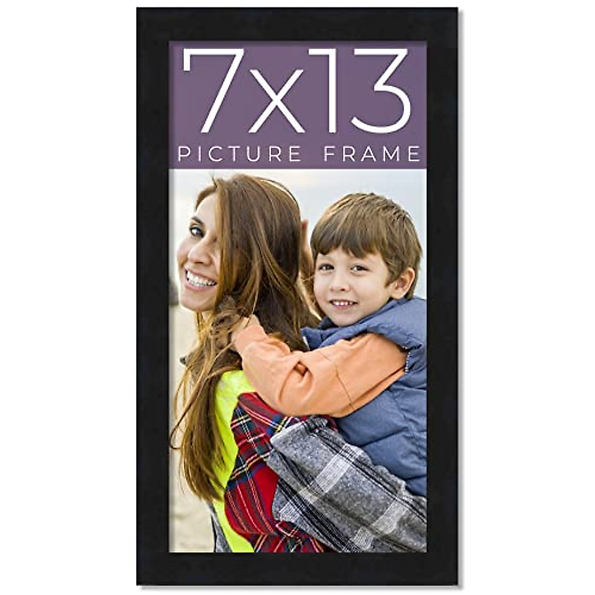 7x13 Frame Black Real Wood Picture Frame Width 0.75 Inches | Interior Frame Depth 0.5 Inches | Noir Classique Mid Century Photo Frame Complete with UV Acrylic, Foam Board Backing & Hanging Hardware