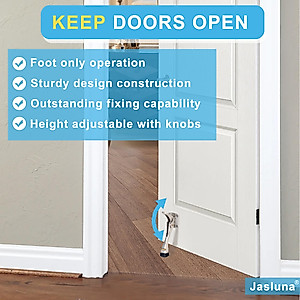 Jasluna Kickdown Door Stopper, 2-Pack Door Holder to Keep Door Open, 4-inch Commercial Heavy Duty Door Stoppers, One Touch Height-Adjustable Rubber Tips, Satin Nickel
