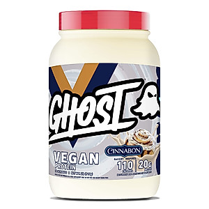 GHOST VEGAN Protein Powder, Cinnabon - 2lb, 20g of Protein - Plant-Based Pea & Organic Pumpkin Protein - ­Post Workout & Nutrition Shakes, Smoothies, & Baking - Soy & Gluten-Free