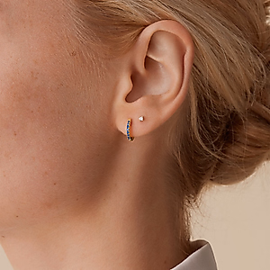 PAVOI 14K Gold Plated Sterling Silver Post Huggies | Cubic Zirconia Huggie Earrings for Women | Nano Spinel Blue Stones, White Gold