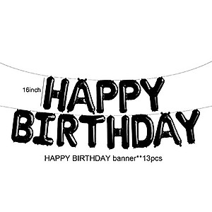Haimimall Black Happy Birthday Sign Banner Balloons Birthday Party Decorations Black 13pcs Letters Balloons 2pcs Giant Star Foil Balloons 4pcs Confetti Balloons 10pcs Latex Balloons