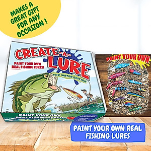 Create-A-Lure Top Water Edition Lure Making Kit, Paint Your Own Fishing Lures, Kids Painting Crafts with 2 Lures, Kid-Safe Washable Paint Colors, Paint Brushes and Hooks