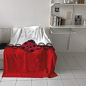 Throw Blanket Warm Soft Blanket Throws for Sofa Couch Bed, Valentine Ladybug Lace Edge Wave-Dot Texture Flannel Fleece Bed Blanket Lightweight Cozy Plush Blanket for All Seasons 50x60 Inches