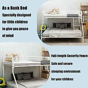 Heliosphere Heavy Duty Twin Over Full Size Bunk Bed with Safety Guard Rails & Inclined Ladder, Metal Bunk Bed with Under Bed Storage Space for Teens Adults, Noise Free/No Box Spring Needed (White)