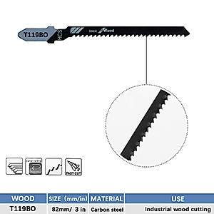 TAROSE 20-Piece T119BO 3 Inch 12 TPI Assorted T-Shank Scrolling Jig Saw Blades Set for Precision Cutting Wood
