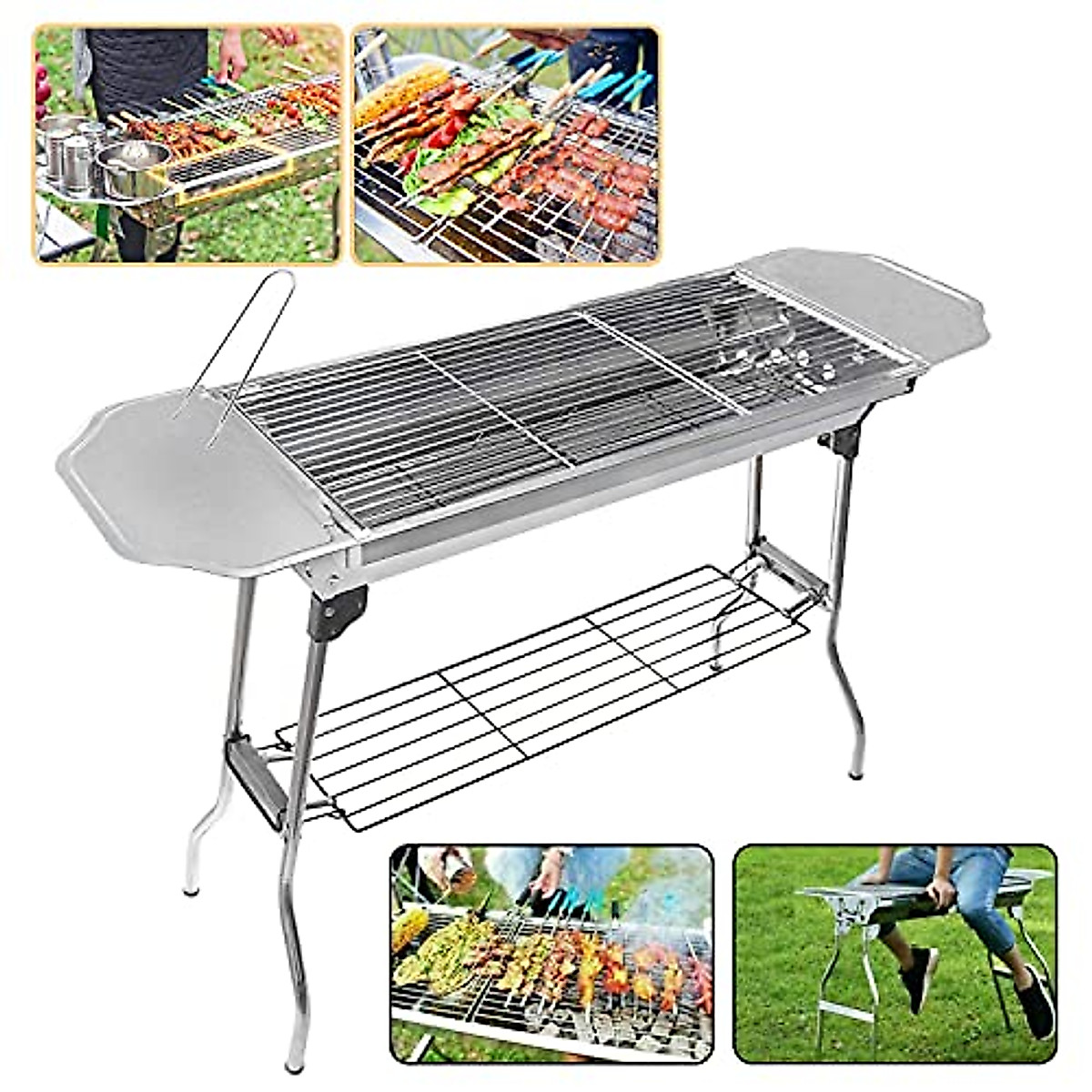 HTTMT- Outdoor Campling Refined Stable Version-2.0 Iron Portable Folding Barbecue Charcoal Grill Stove Shish Kebab Stainless Steel BBQ Patio Fold Large [P/N: ET-COOK003-SR]