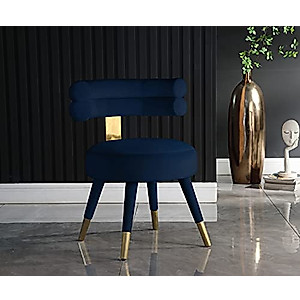Meridian Furniture Fitzroy Collection Velvet Upholstered Dining Chair with Deep Channel Tufted Back, 24.5" W x 22" D x 29.5" H, Navy