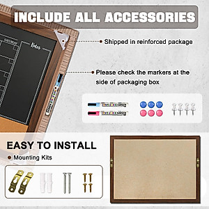 4 THOUGHT Chalkboard Calendar Corkboard Combo, 18" x 24" Bulletin Board Magnetic Calendar Chalkboard for Wall Combination Board Monthly Planner Rustic Brown Frame 2 Markers 6 Magnets 4 Pushpins