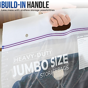 10 GALLON Jumbo Storage Bag with Handle, 12 MIL Extra Heavy-duty Clear Big Plastic 20x26''- Double Reclosable Zip Poly Bags with Resealable Lock Seal Zipper, 10 Bags