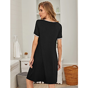 Ekouaer Women's Nightgown Soft Nightwear Maternity Loose Short Sleeve Sleepwear Black XXL