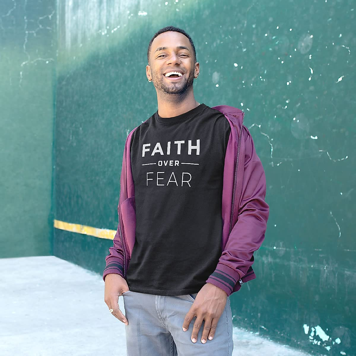 Faith Over Fear T Shirts - Slim Unisex Cotton Casual Shirt - Short Sleeves Crew Neck Soft Fitted Jesus Bible Tee Tops - Breathable Christian Shirts for Women & Men - Moisture Wicking Odor Protection